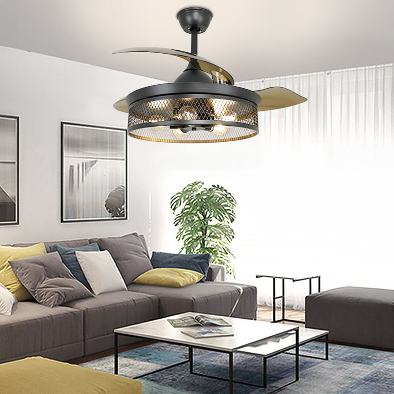 17 Stories 42'' Emerly 3 - Blade Retractable Blades Ceiling Fan with ...