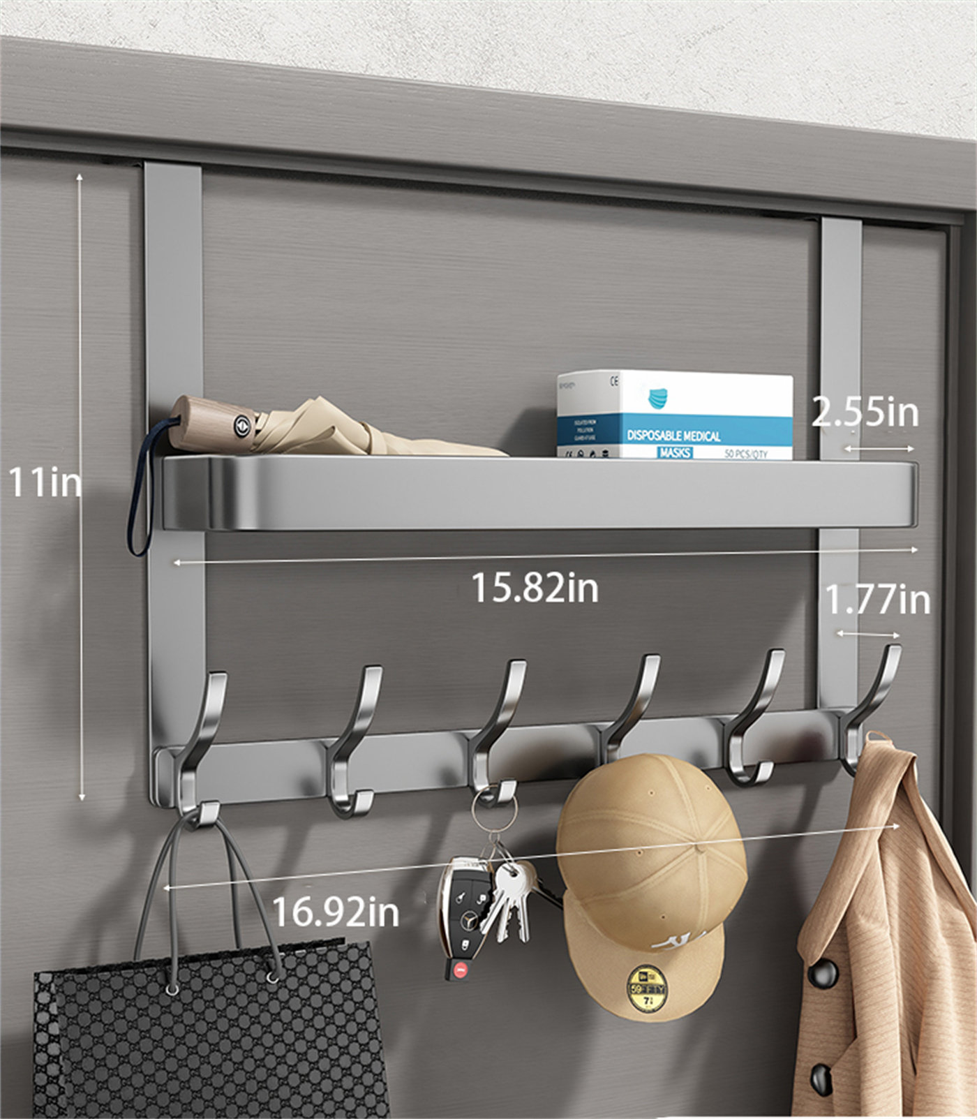 Thrones Designs Aluminum Alloy Over-The-Door Hook Rack With Shelf | Wayfair