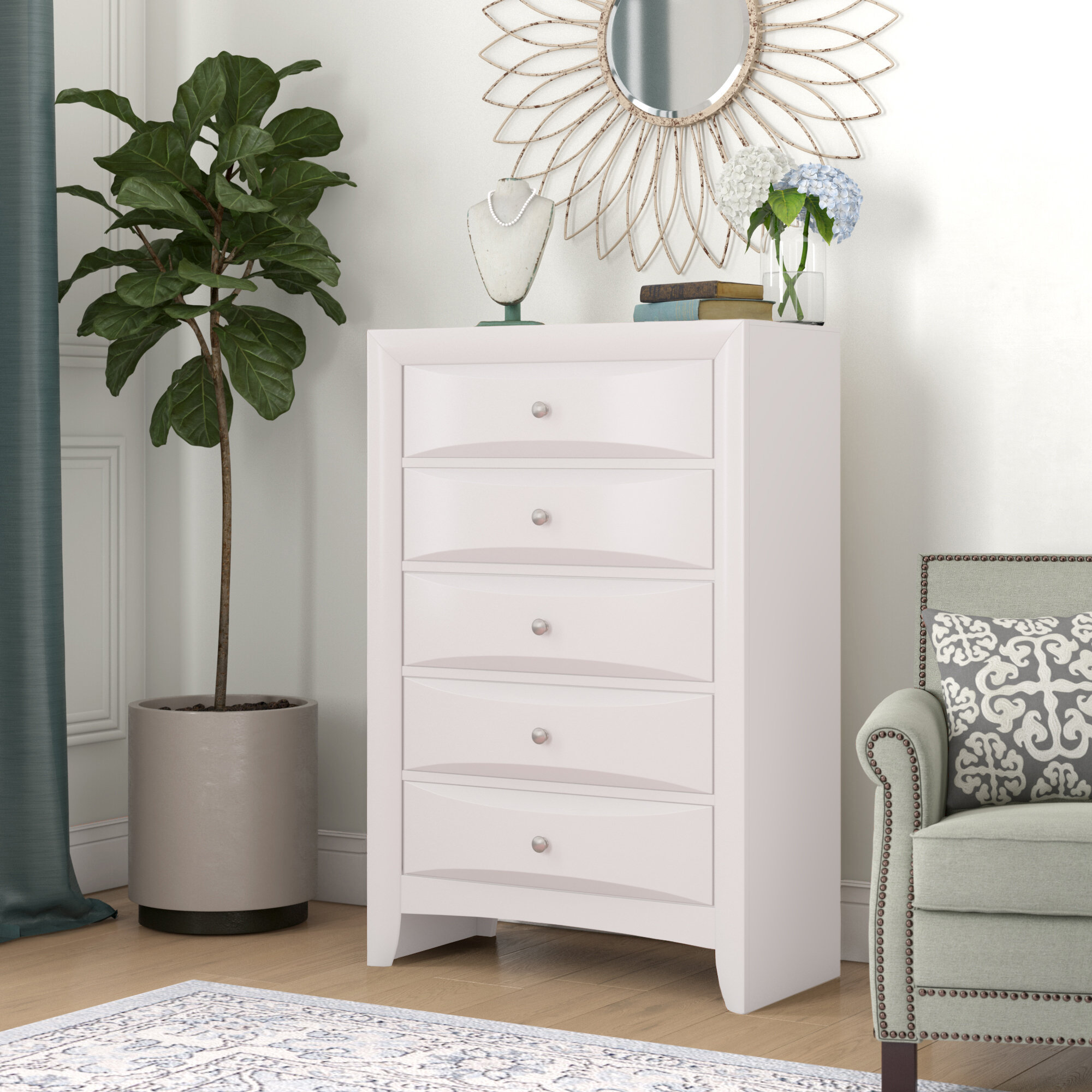 Wade Logan® Bandzul 5-Drawer Rectangular Chest in White & Reviews | Wayfair