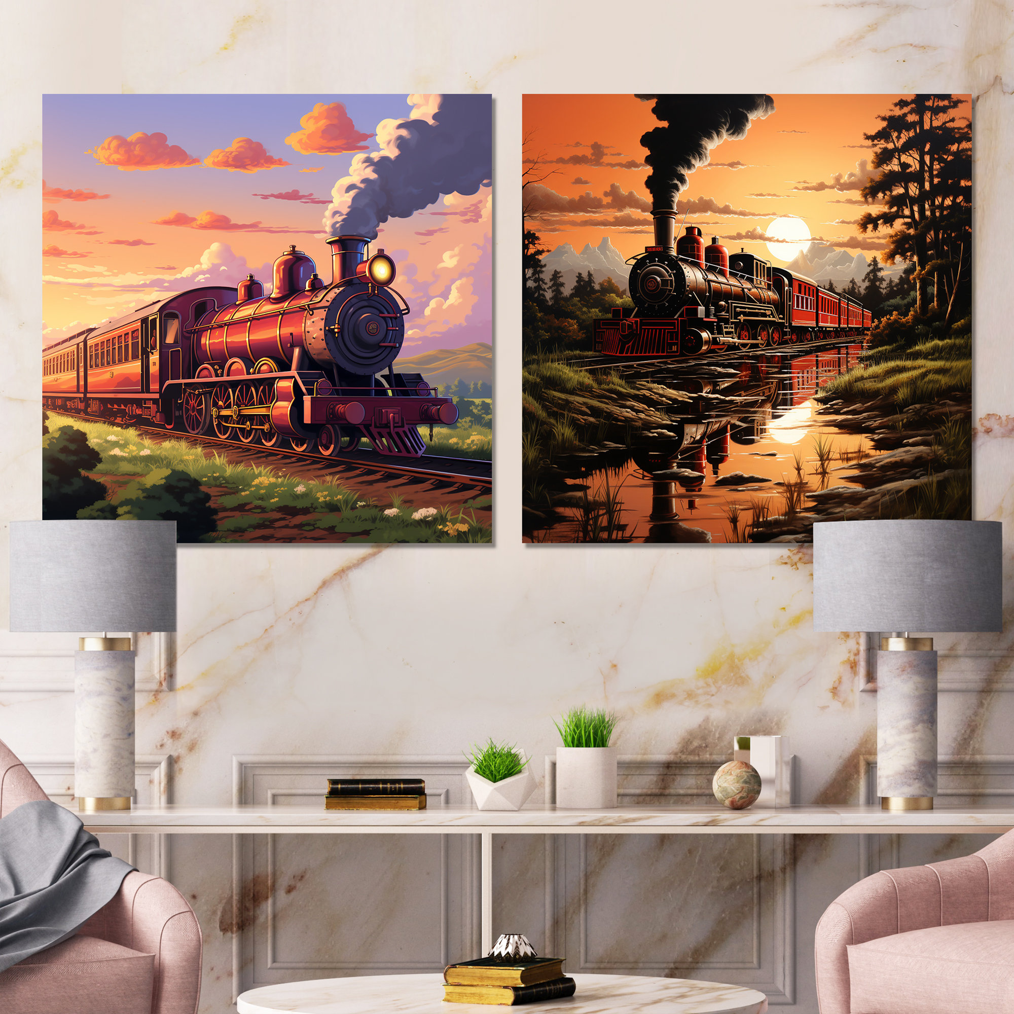 Trent Austin Design® Sunset Train Voyage In Usa I - Train Wall Art ...