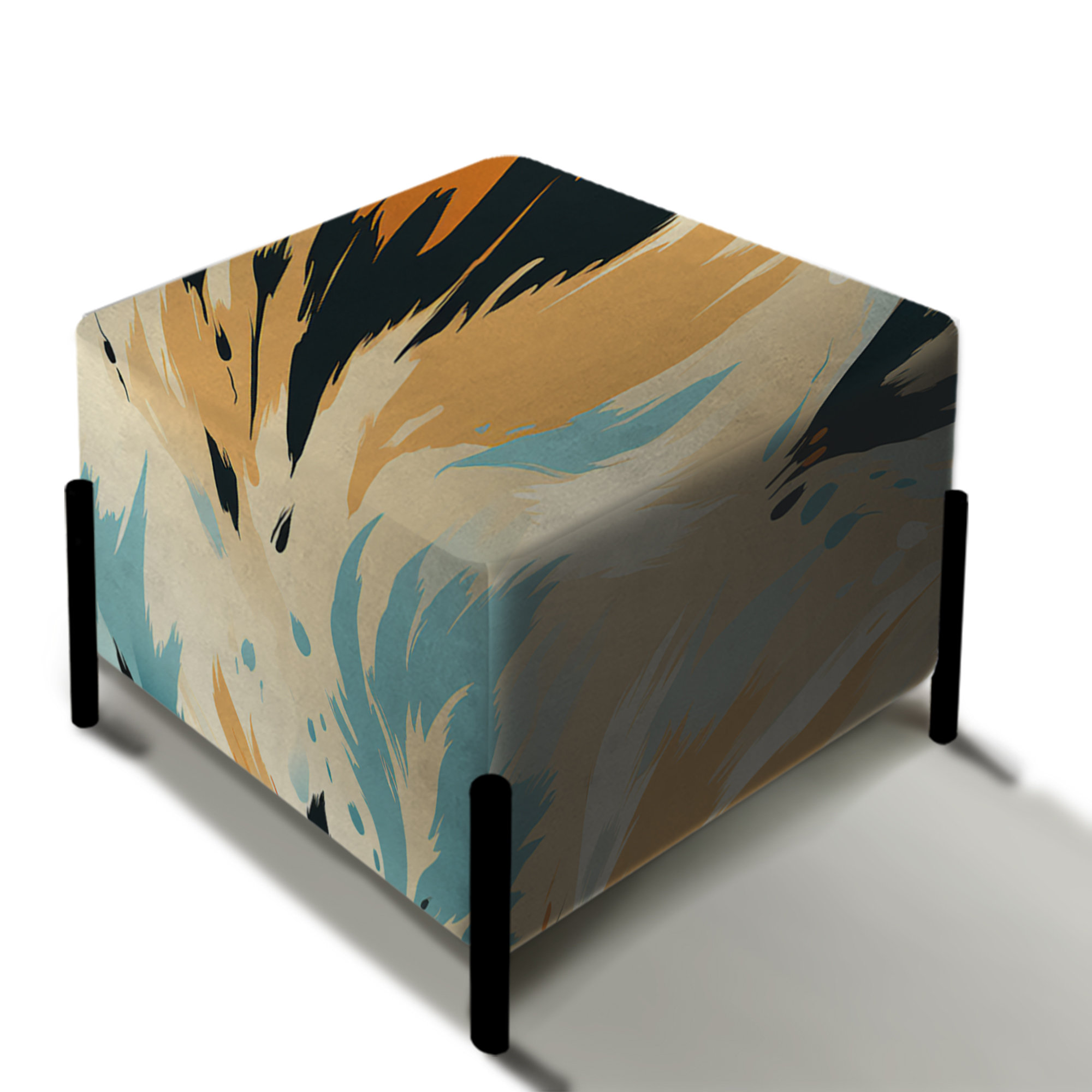 Design Art Natural Yellow And Blue Ikat Serenity - Ikat Square Ottoman ...