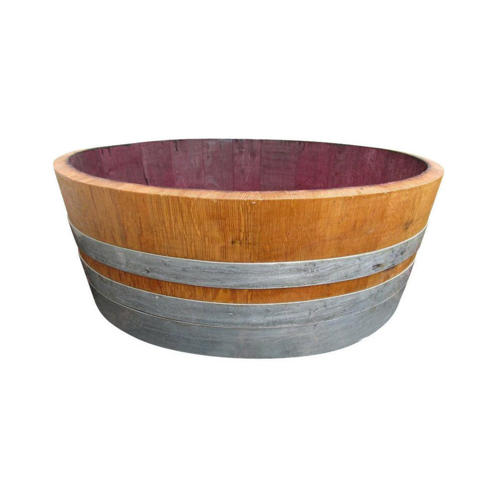 MGP Lacquer Finished Genuine Oakwood Shallow Wine Barrel Planter 25"W X ...