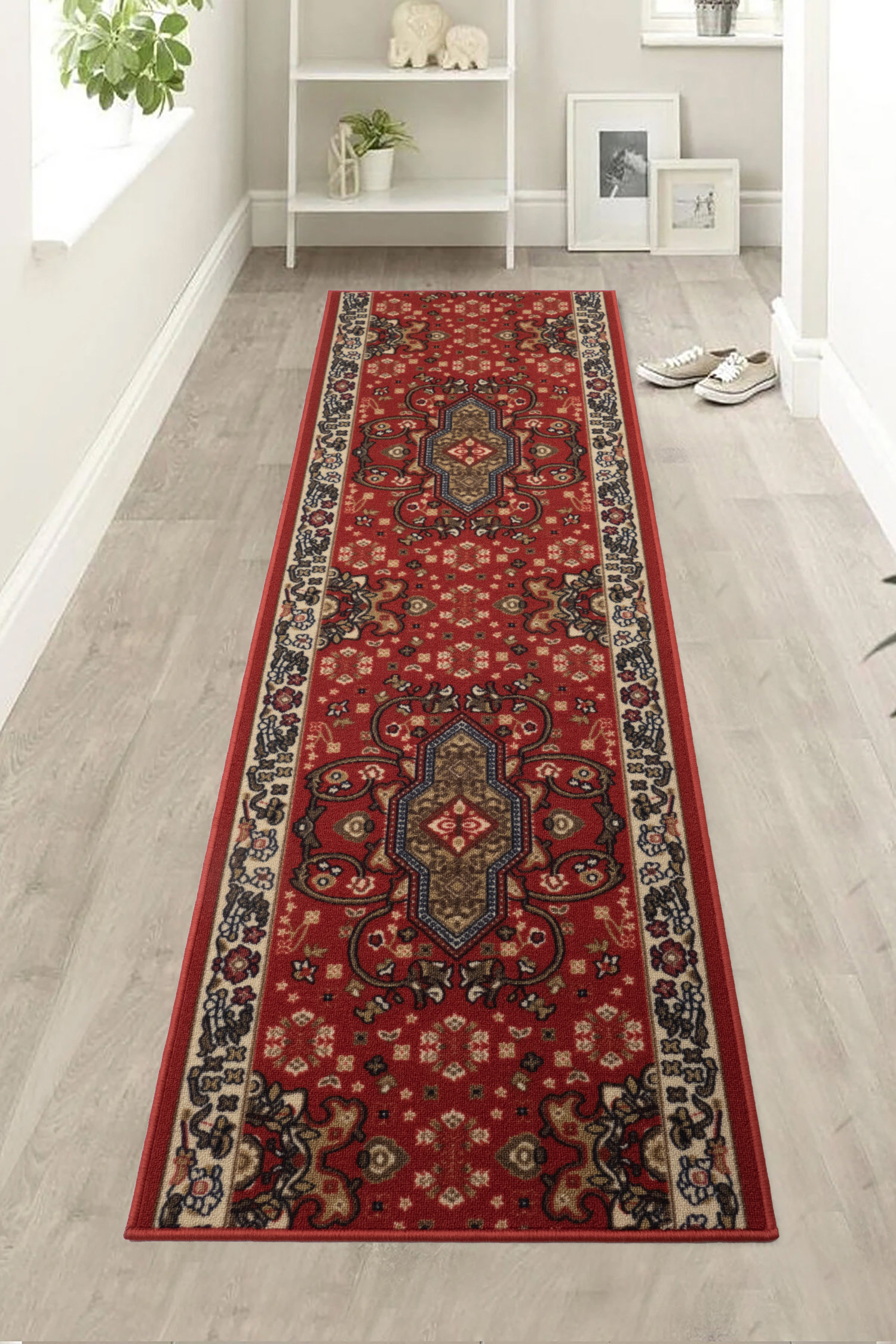 Fleur De Lis Living Custom Size Runner Rug Red Oriental Medallion Slip ...