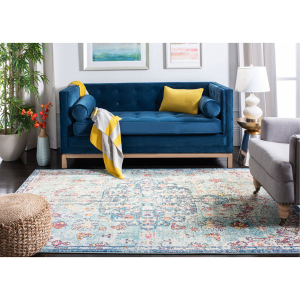 Langley Street Felty Performance Navy/Light Blue Rug & Reviews | Wayfair