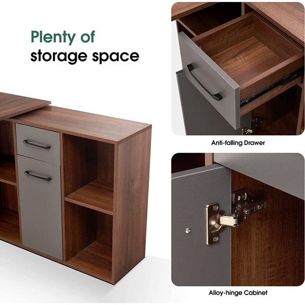 Latitude Run® Eujin 53'' W L Shaped Convertible Desk with Storage ...