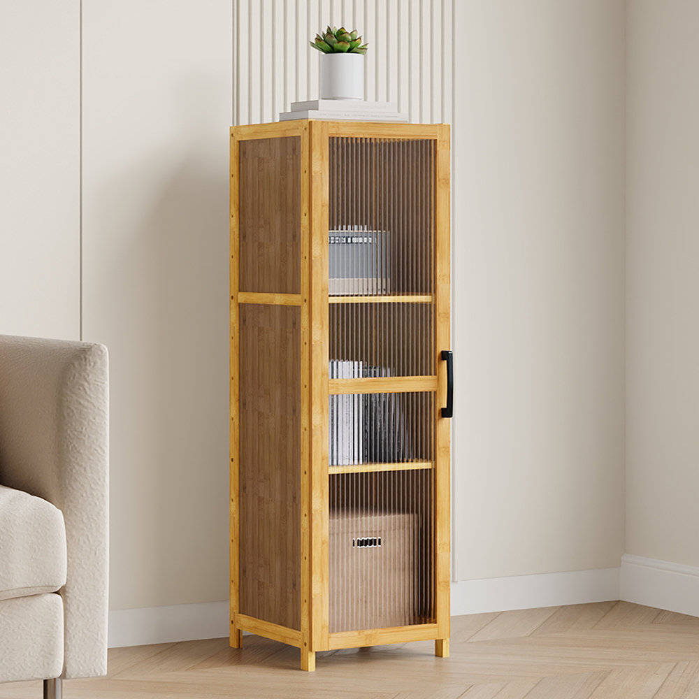 17 Stories 3-Tier Narrow Bookcase Storage Cabinet with Acrylic Door ...