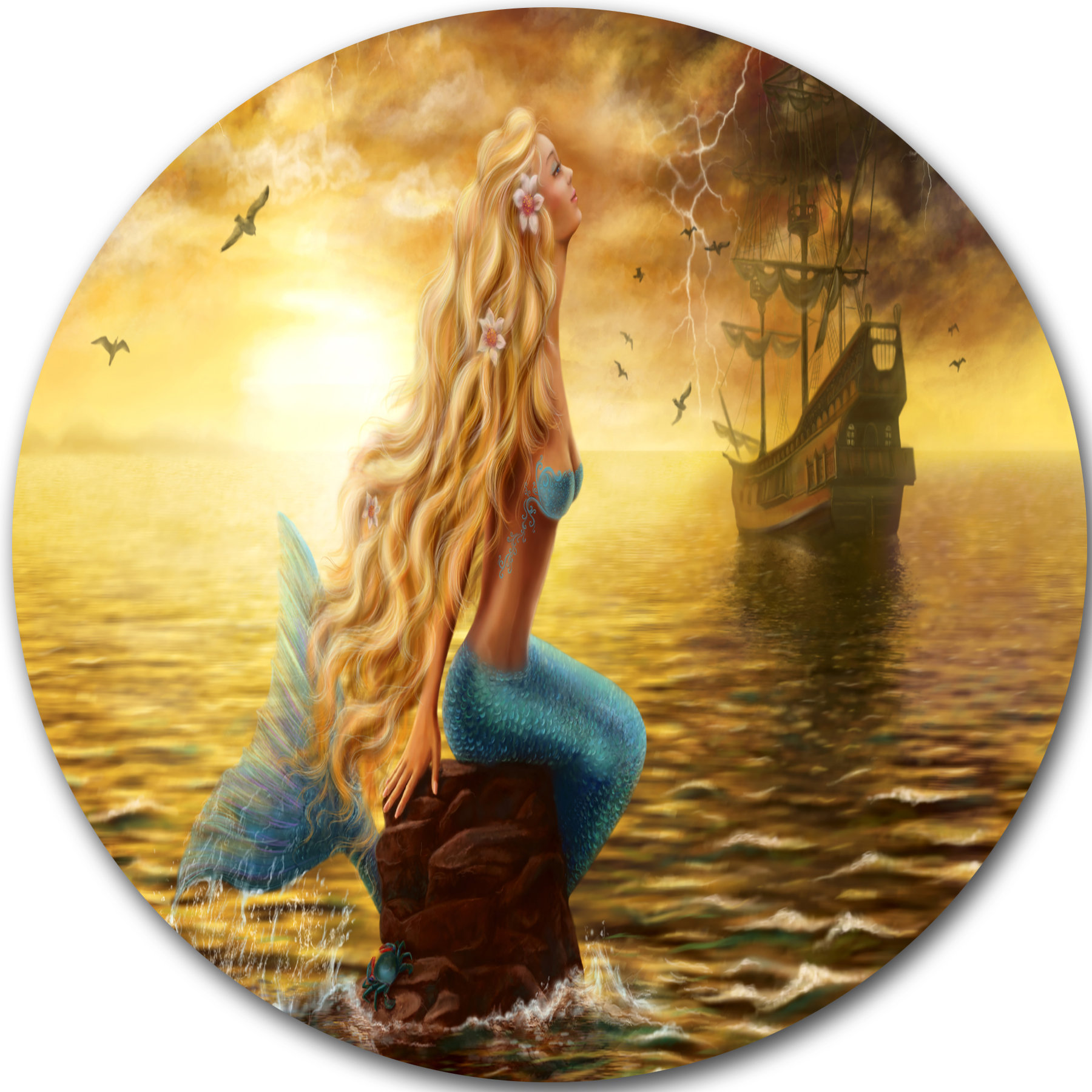 Design Art 'Sea Mermaid with Ghost Ship' Graphic Art Print on Metal ...