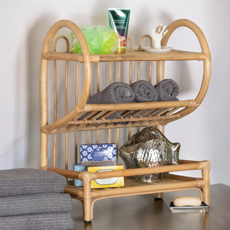 Bayou Breeze Emlyn 2-tier Rattan Display Shelf in Natural Brown Finish ...