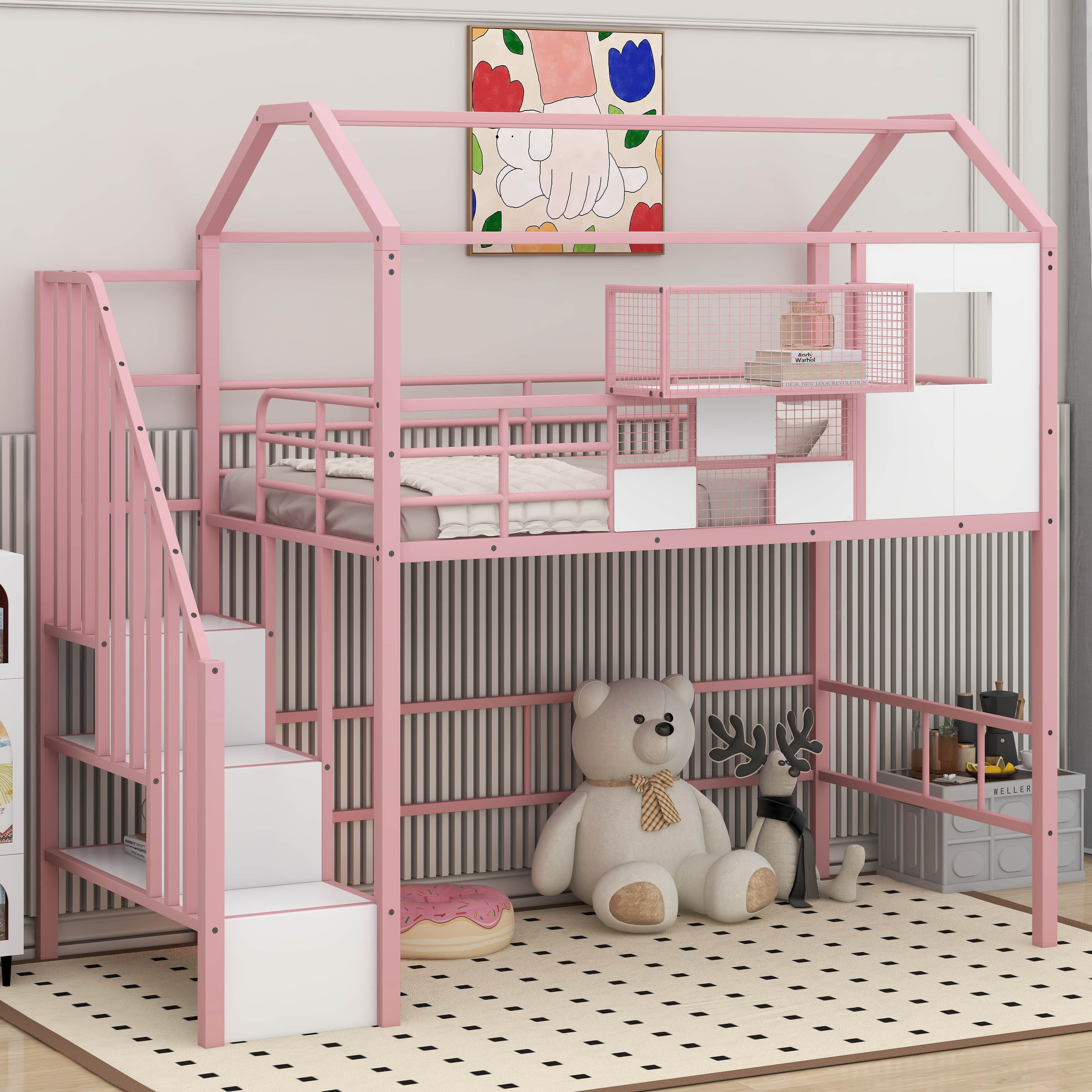 Harper Orchard Amplas Metal Loft Bed with Roof Design and a Storage box ...