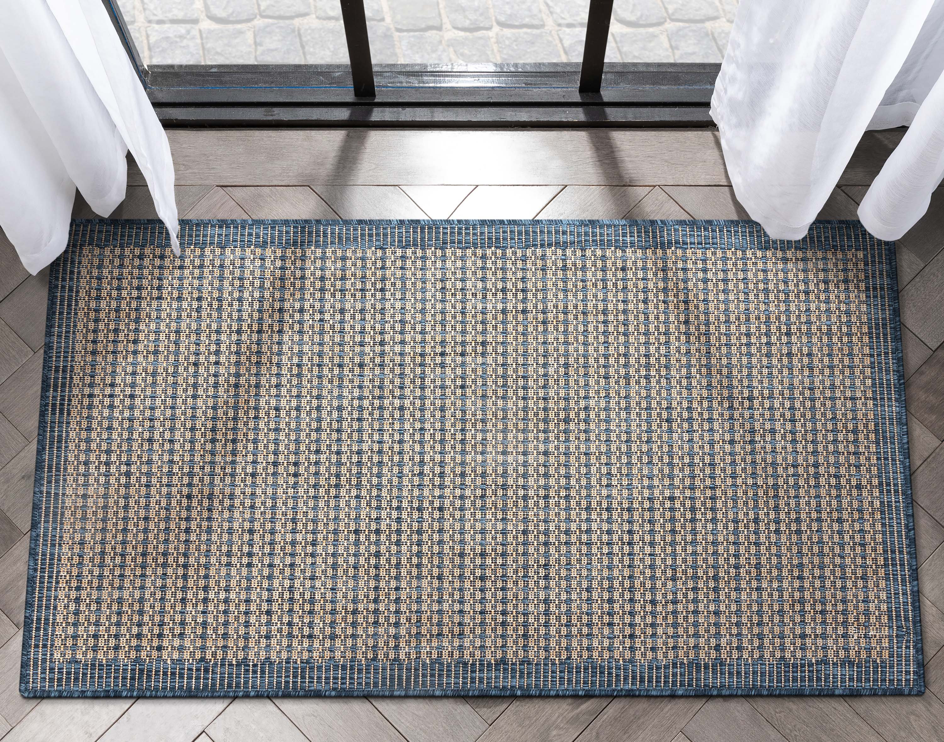 Well Woven Medusa Odin Blue SolidStriped Indoor Outdoor Flat-Weave Area ...