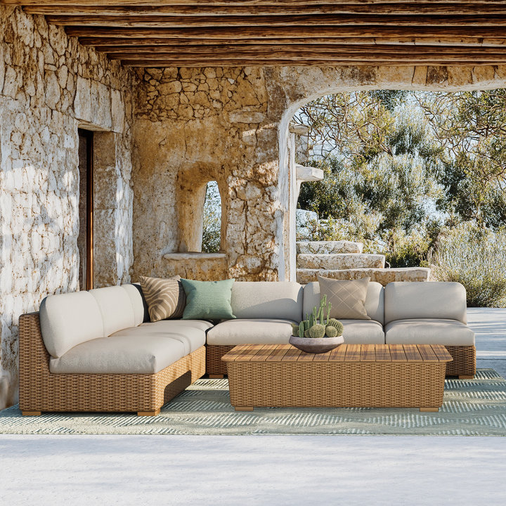 Birch Lane™ Windsor 5 Piece Aluminum All-Weather Wicker Modular Sofa ...