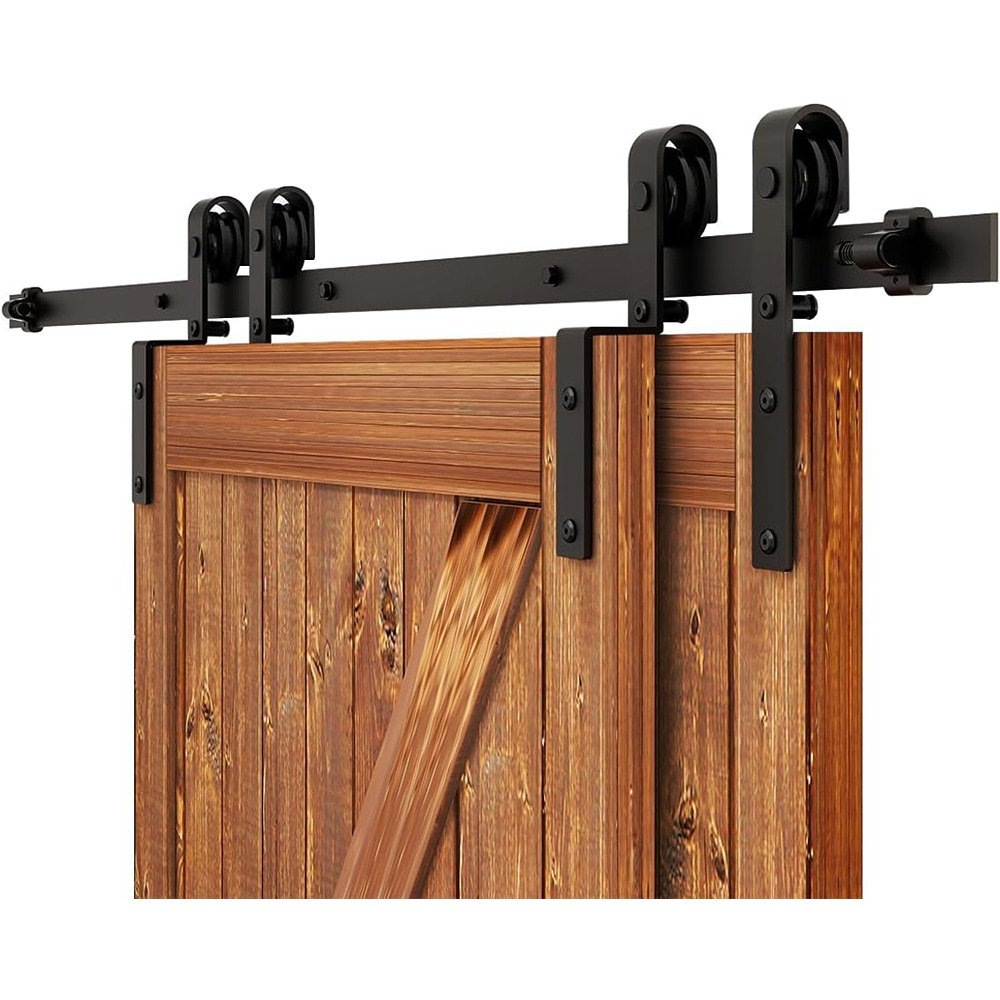 MAXAYA 6FT Bypass Sliding Barn Door Hardware Kit, Combination Track Mod ...