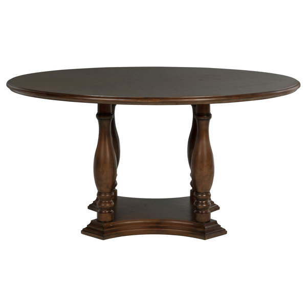 Benjara Monta Round Dining Table, Turned Legs And Shelf, Brown Wood 60 ...