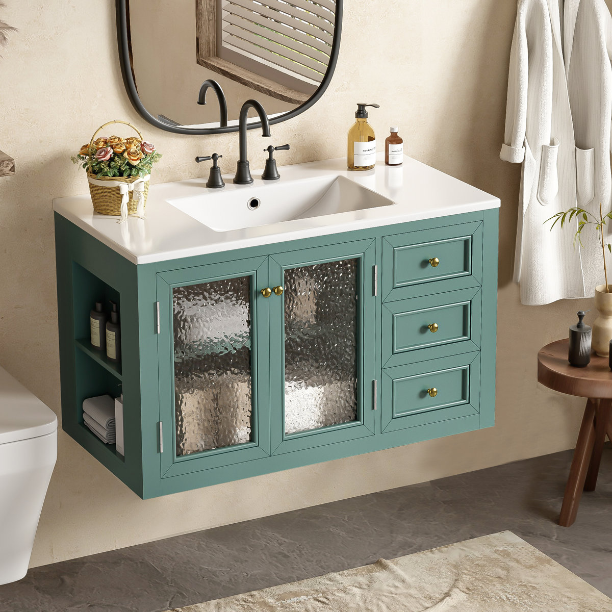 Winston Porter 36" Wall Mounted Single Bathroom Vanity with Ceramic Top ...