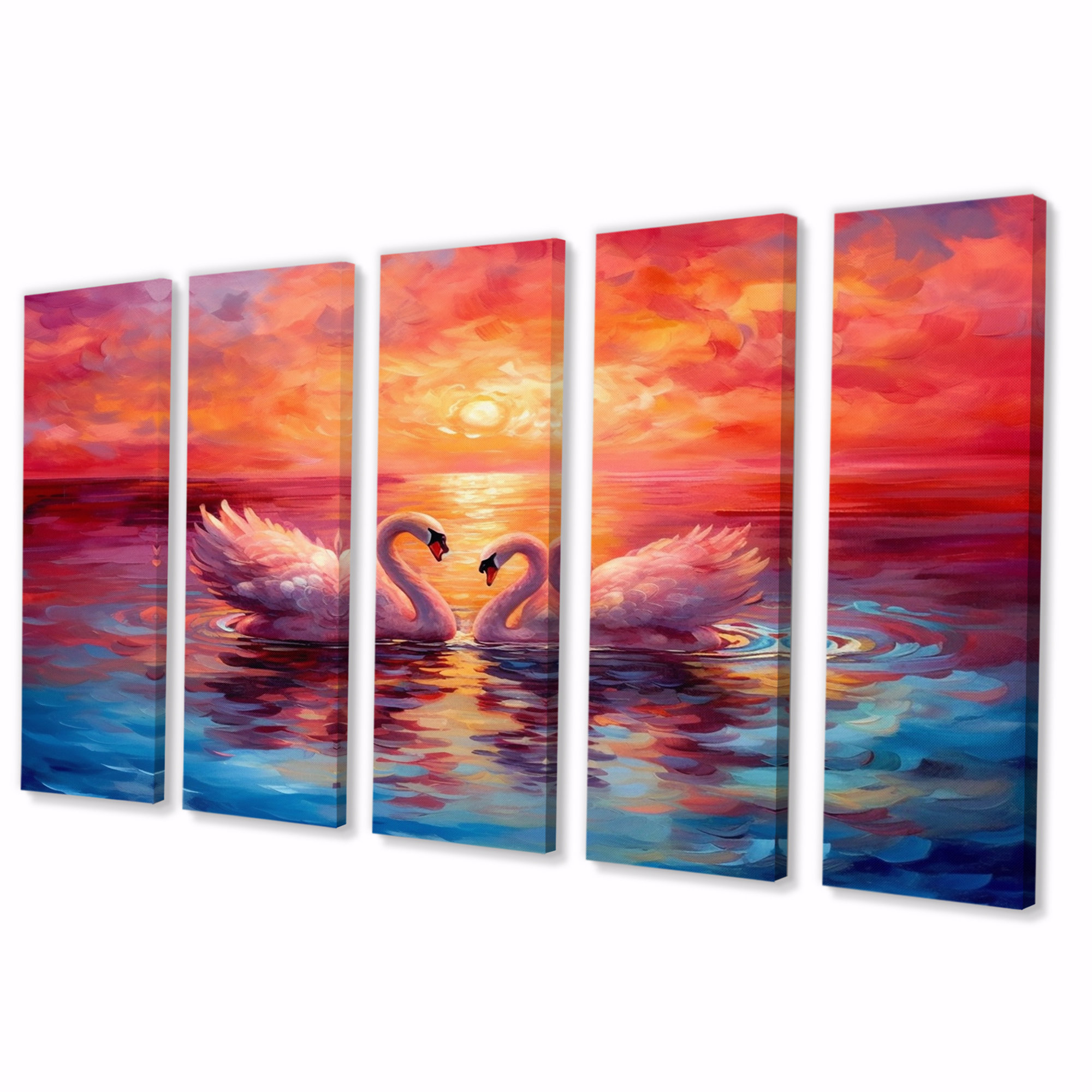 Wildon Home® Swans In Love Reflection At Majestic Sunset - Animals ...