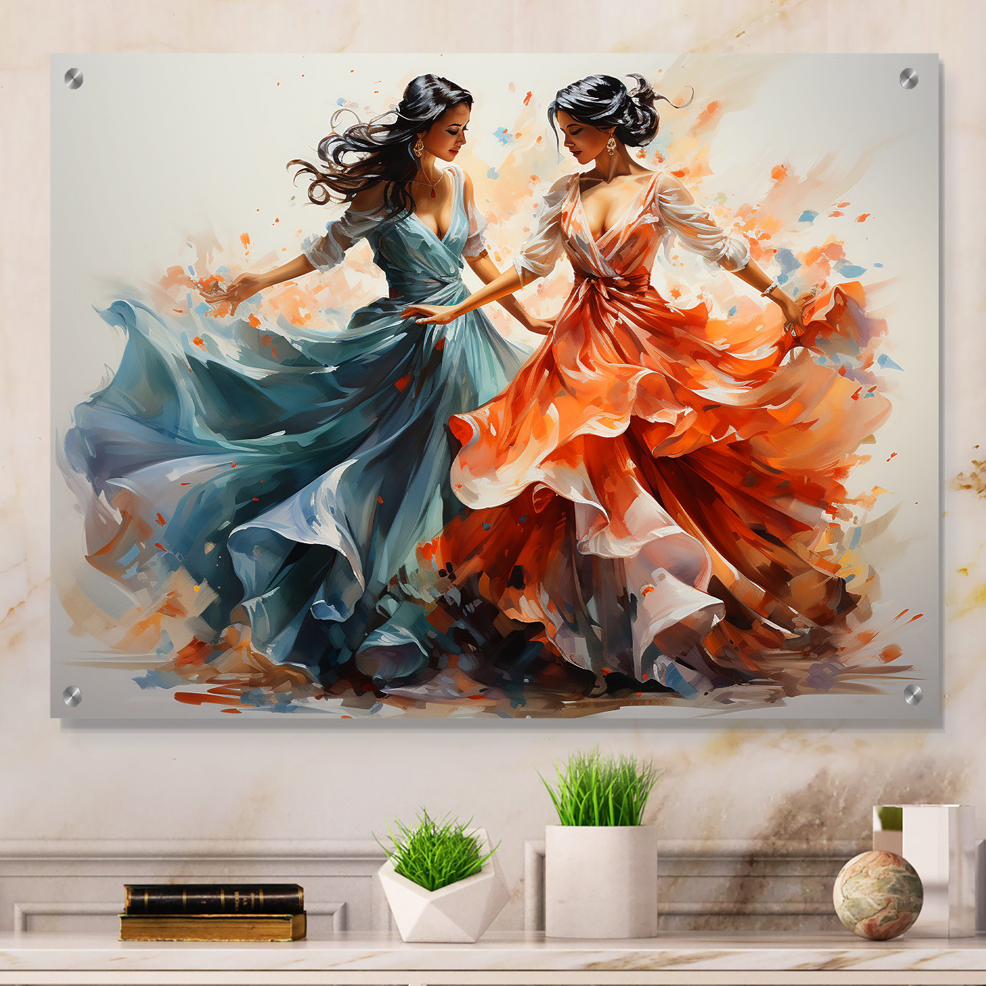 Winston Porter Peach Blue Indian Art Kathak Dancers - Indian Art ...