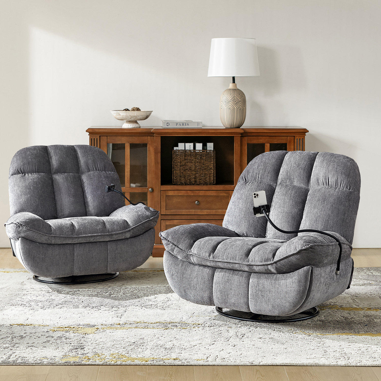 Hokku Designs Jace Modern Upholstered Manual Swivel Rocker Recliner ...