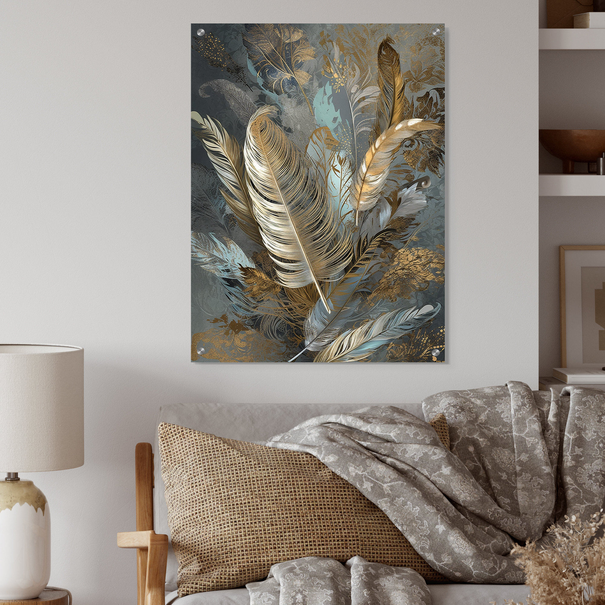 Bay Isle Home™ Gold Feather Extravaganza V - Glam Feather Acrylic Wall ...