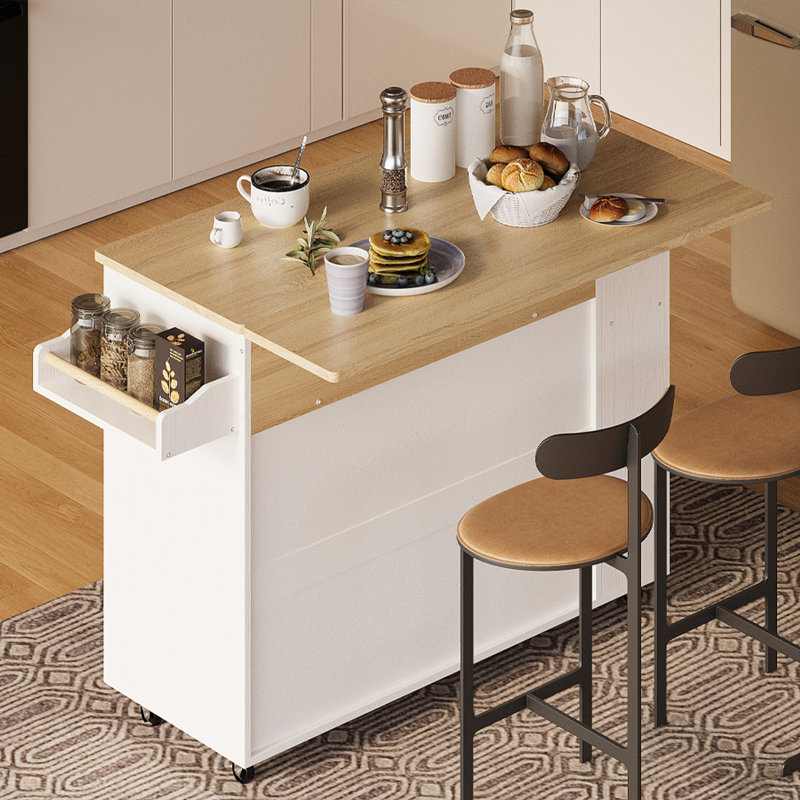 Winston Porter 47'' W Wooden Rolling Kitchen Island With Storage,drop ...