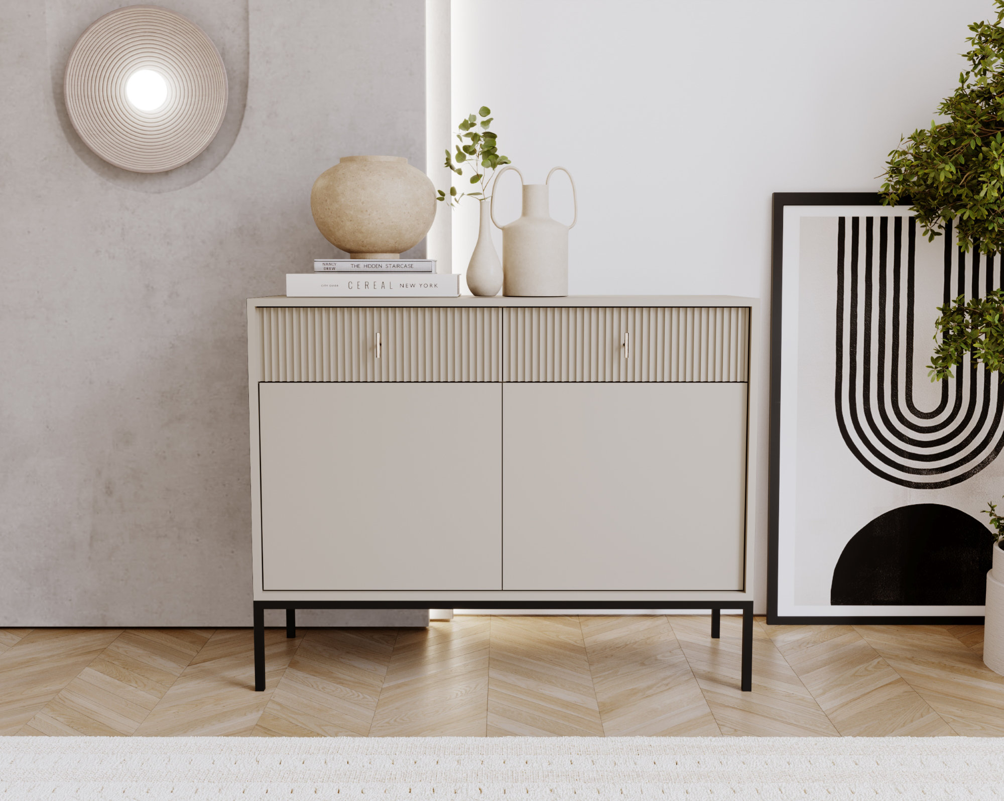 17 Stories Tarrick TWO DOOR TWO DRAWER SIDEBOARD CASHMERE GOLD LEGS ...