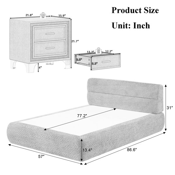 Ebern Designs No Assembly Needed Upholstered 3 Piece Bedroom Set ...