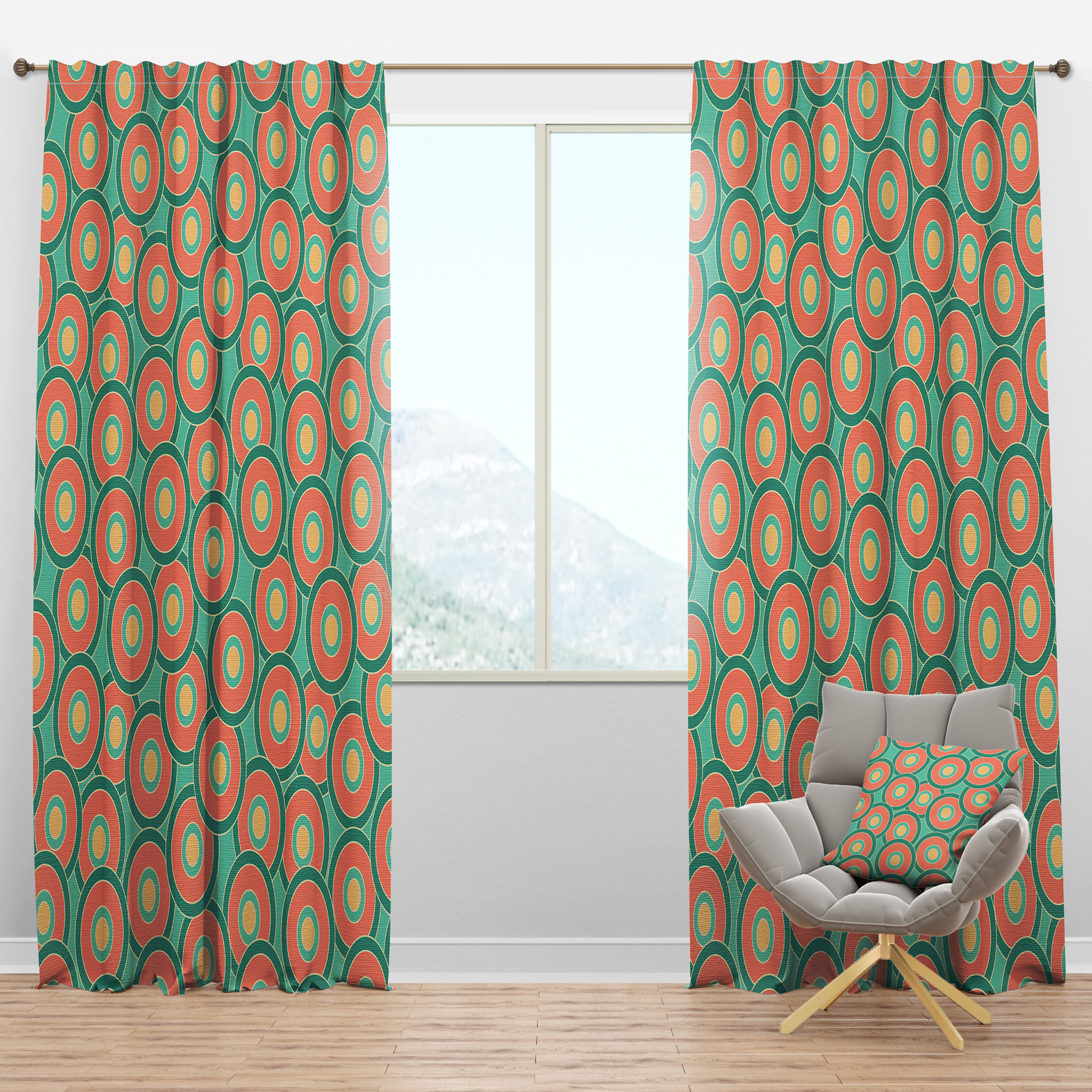 Design Art Retro Circular Pattern VI - Mid-Century Curtain - Velvet ...