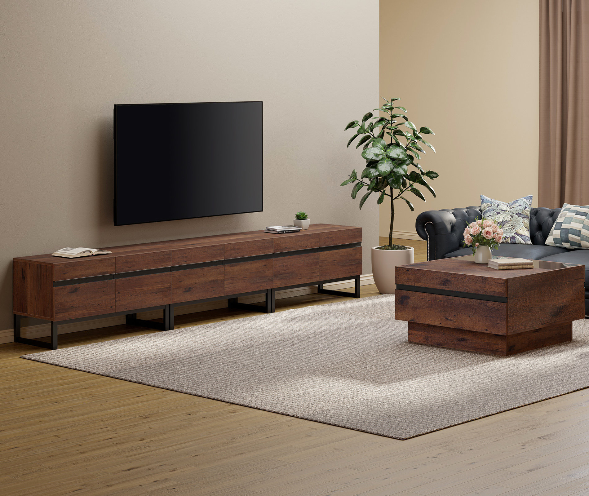 Latitude Run® Hewitt Modern TV Stand And Coffee Table Set Of 2, Storage ...