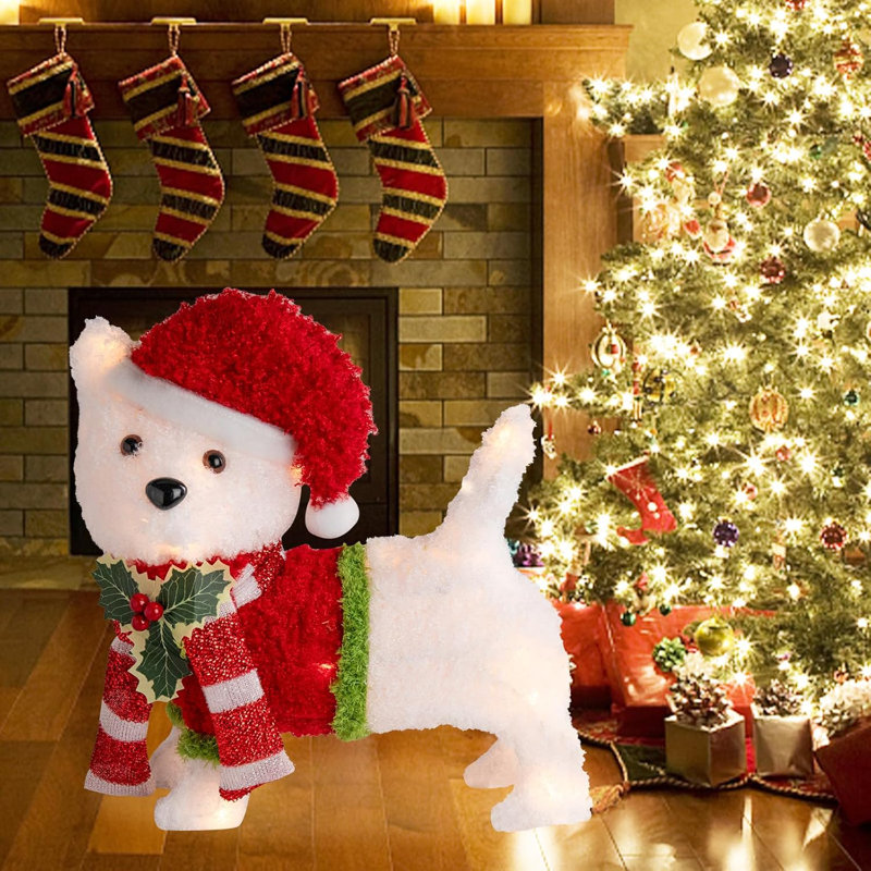 Dovecove Christmas Dog Lighted Decorations, Dog With Christmas Hat ...