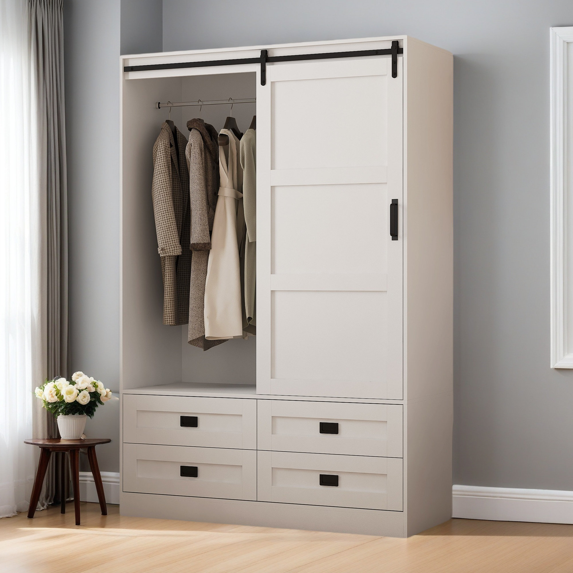 Gracie Oaks Tall Bedroom Armoire Wardrobe Closet Clothing Storage ...