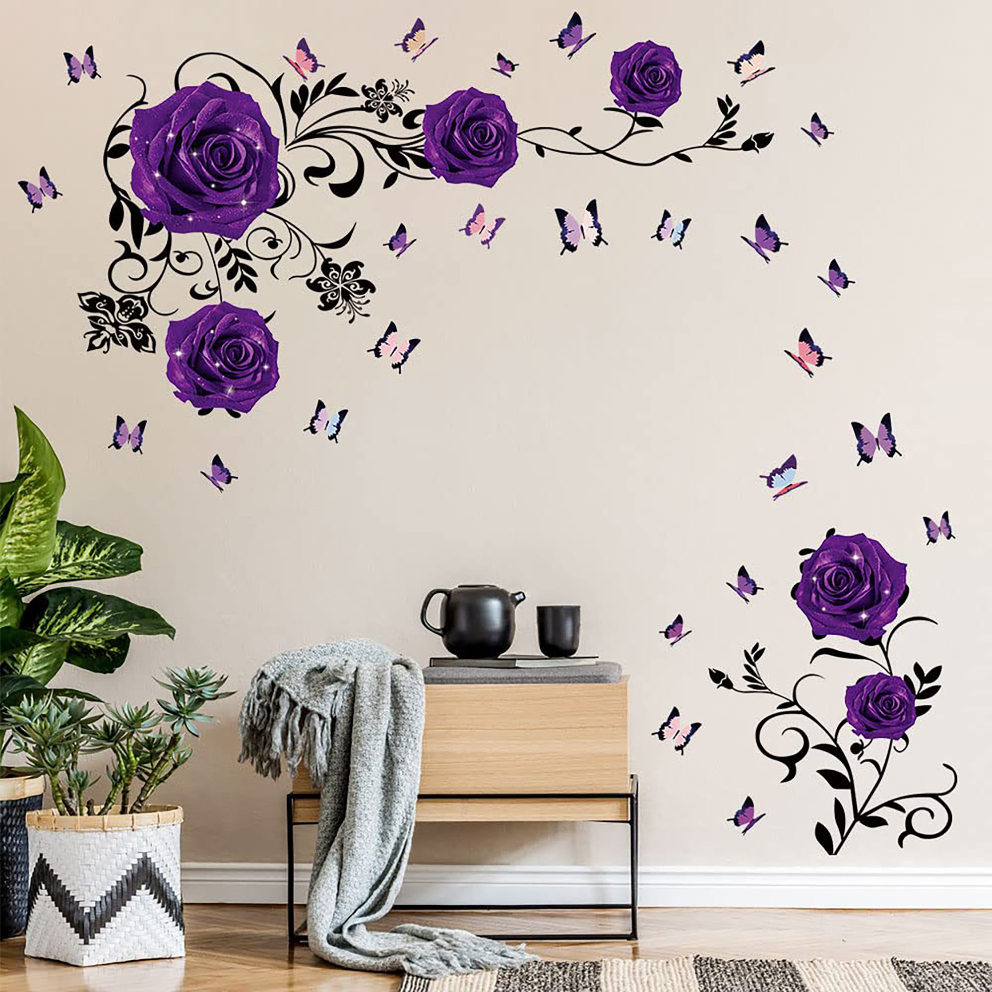 Red Barrel Studio® Rose Wall Stickers Rose Flower Vine Wall Decal | Wayfair