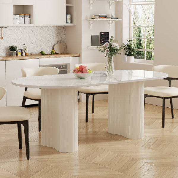 Ivy Bronx Jamani 71" Modern Oval Dining Table for 6, Glossy White ...