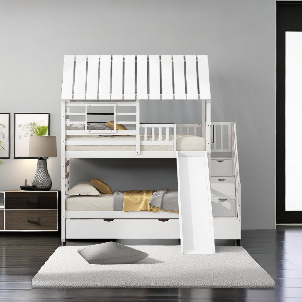 Harper Orchard Alize Kids Twin Over Twin Bunk Bed with Trundle | Wayfair