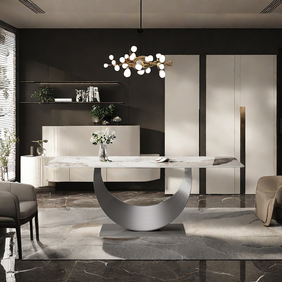 Brayden Studio® Rock Dining Table With Stainless Steel Frame Dining ...