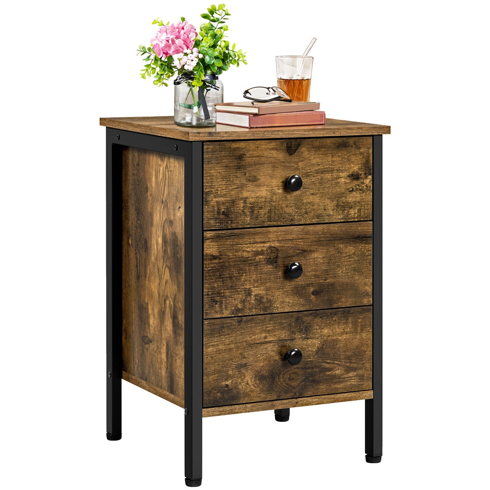 Yaheetech 3 Drawer Bedside Table with Rustic Vertical Tower Wooden ...