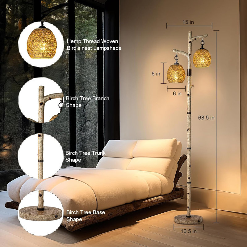 Gracie Oaks 68.5" Rustic Farmhouse Remote Control Switch Birch Tree ...