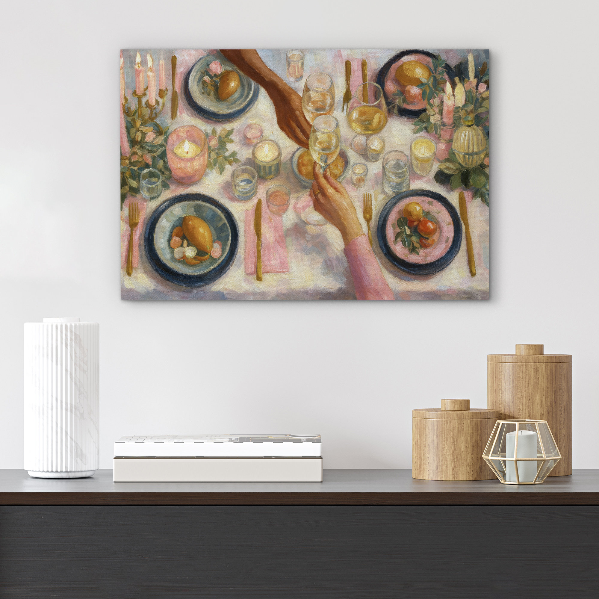 IDEA4WALL Pastel Toned Festive Dining Table Celebration Print Pictures ...