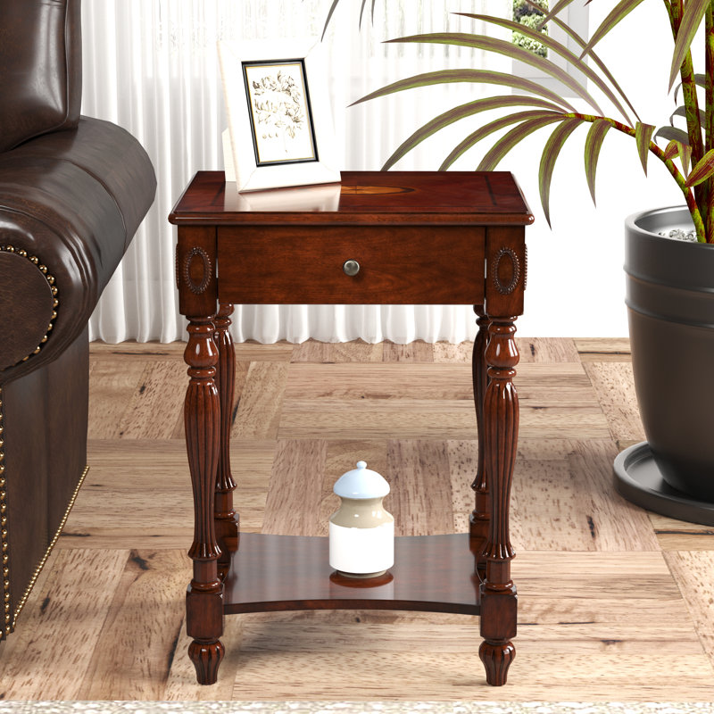 World Menagerie Deloit Solid Wood Veneer Side End Table with Drawer and ...
