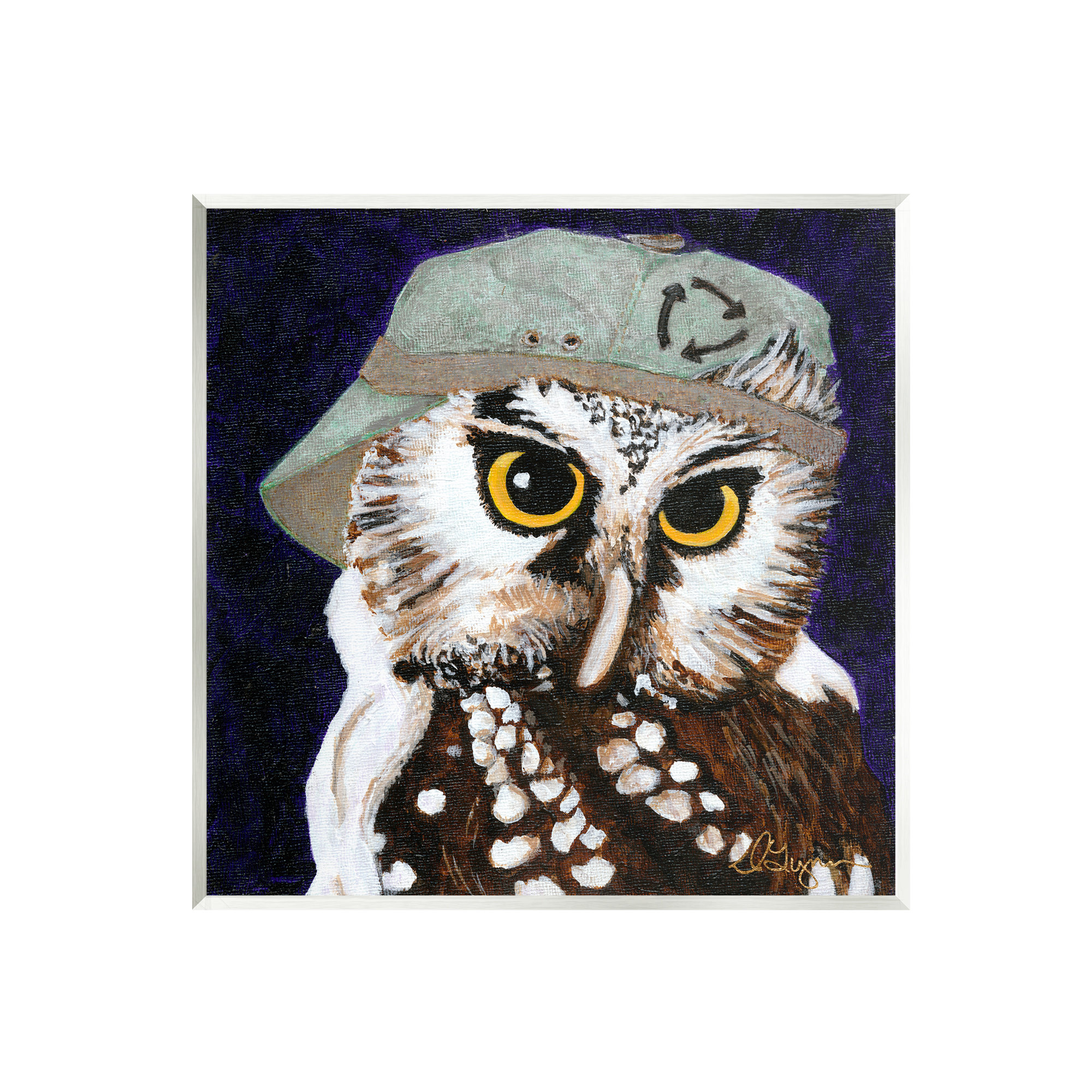 Stupell Industries Owl Wearing Hat On MDF by Dlynn Roll Print | Wayfair