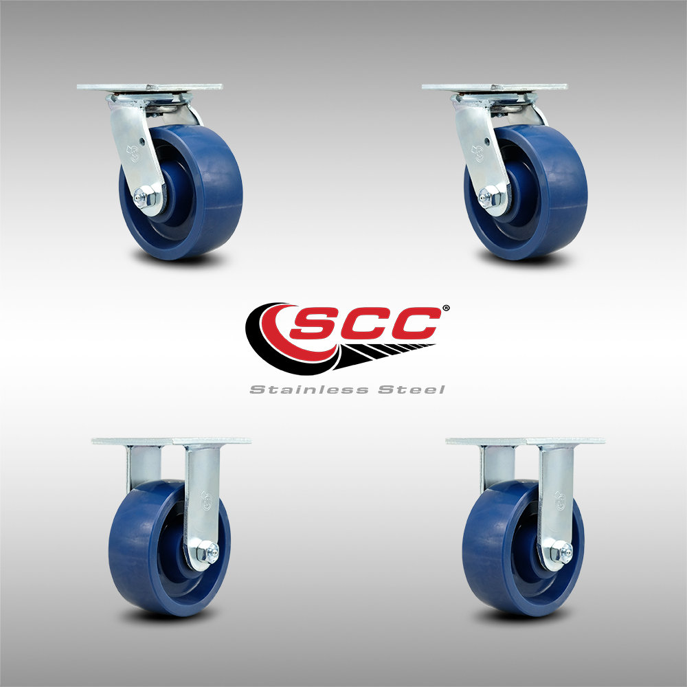 Service Caster 5 Inch SS Solid Poly Caster Set with Roller Bearings 2 ...