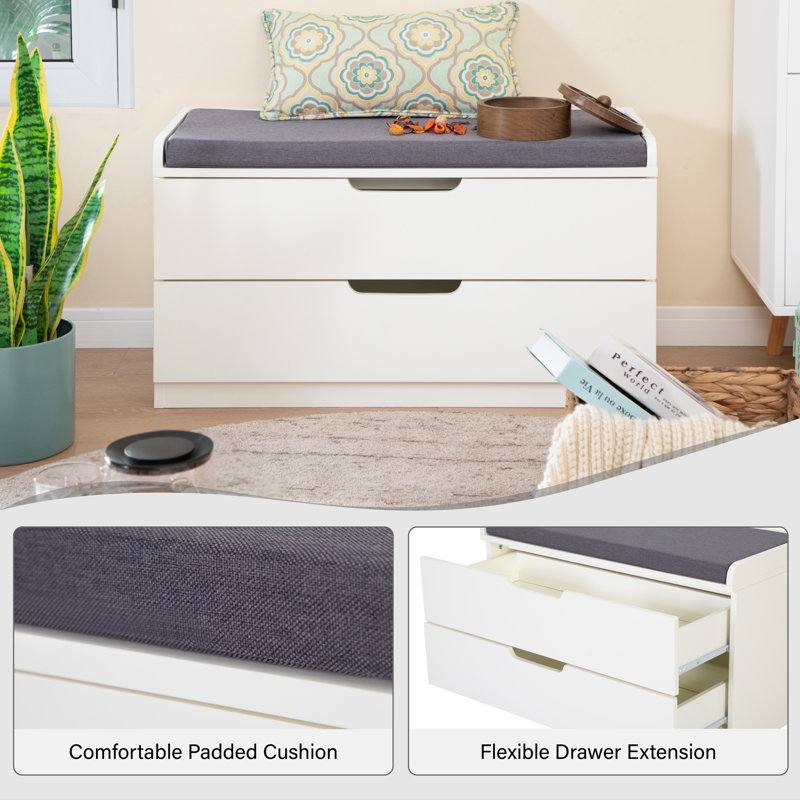 Hokku Designs Shoe Storage Benches White Rack Bench With Gray Padded ...