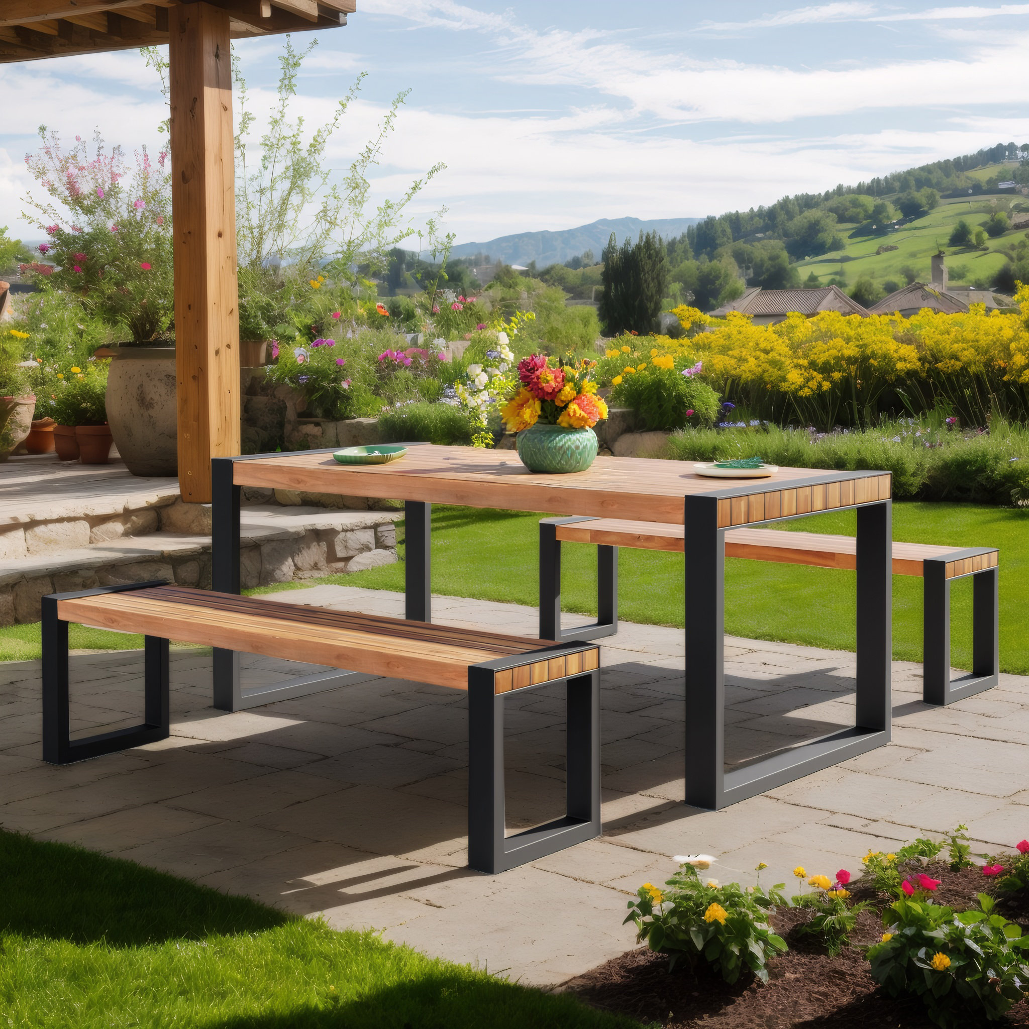 17 Stories Wood Outdoor Dining Set, 3-Piece Acacia Wood Patio Dining ...