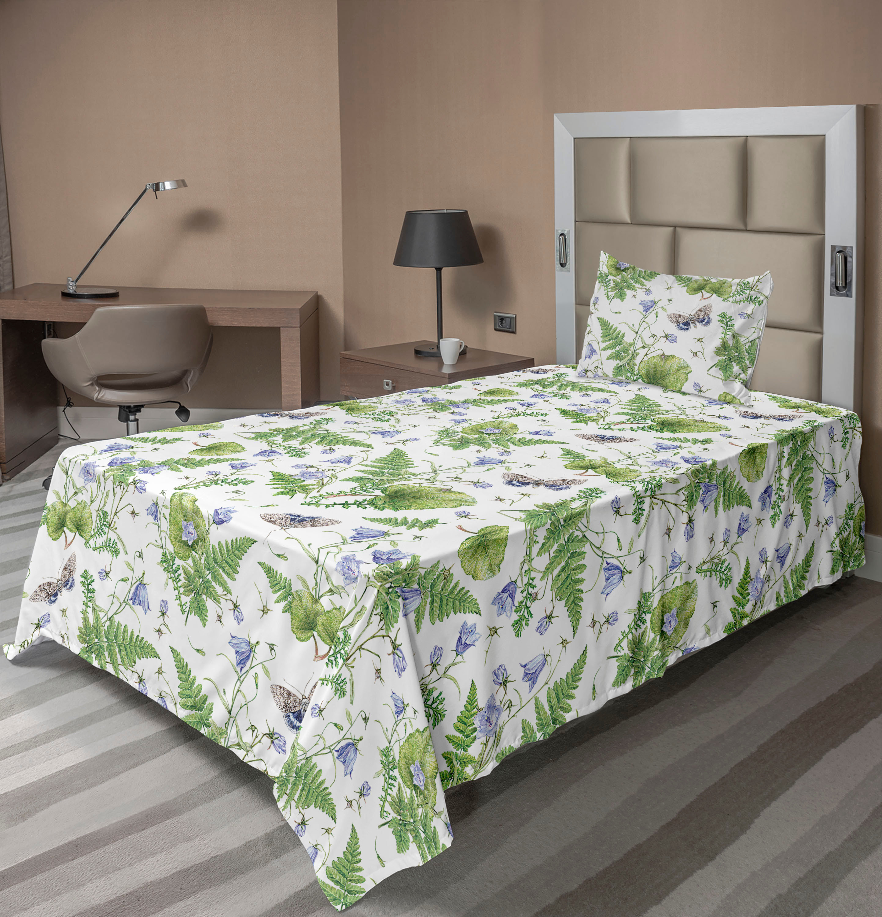 Ambesonne Botanical Sheet Set Forest Pattern Leaves Art Fern Green ...