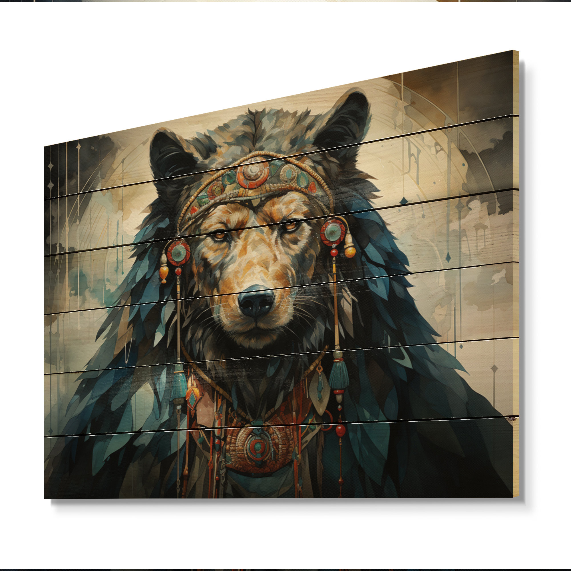 Loon Peak® Native Art Bear Costume On Wood Print | Wayfair