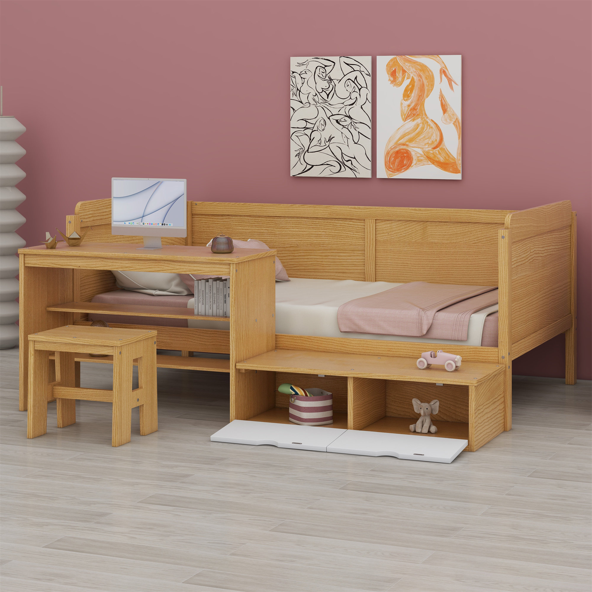 Latitude Run® Wooden Daybed With Storage Shelves And Lockers, Multi ...