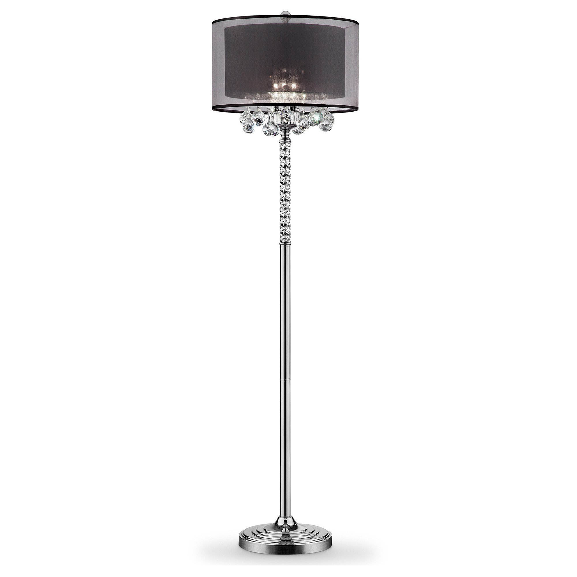 ZeaZu Contempo Silver Floor Lamp with Shade and Crystal Accents | Wayfair