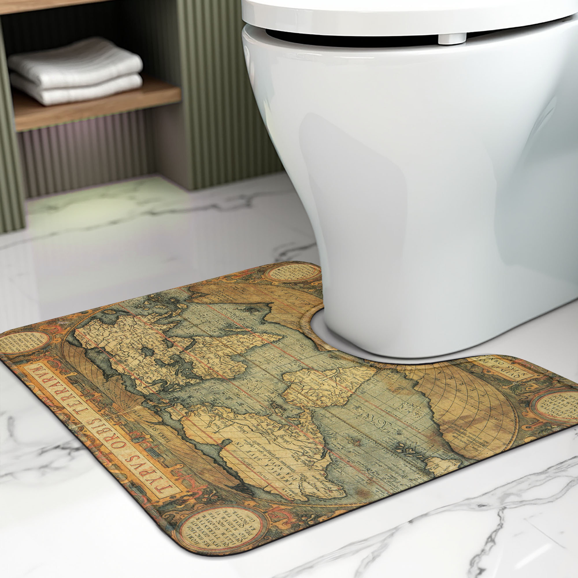 Breakwater Bay World Map Toilet Mat U-Shape Bathroom Rug 20" x 16" Sand ...
