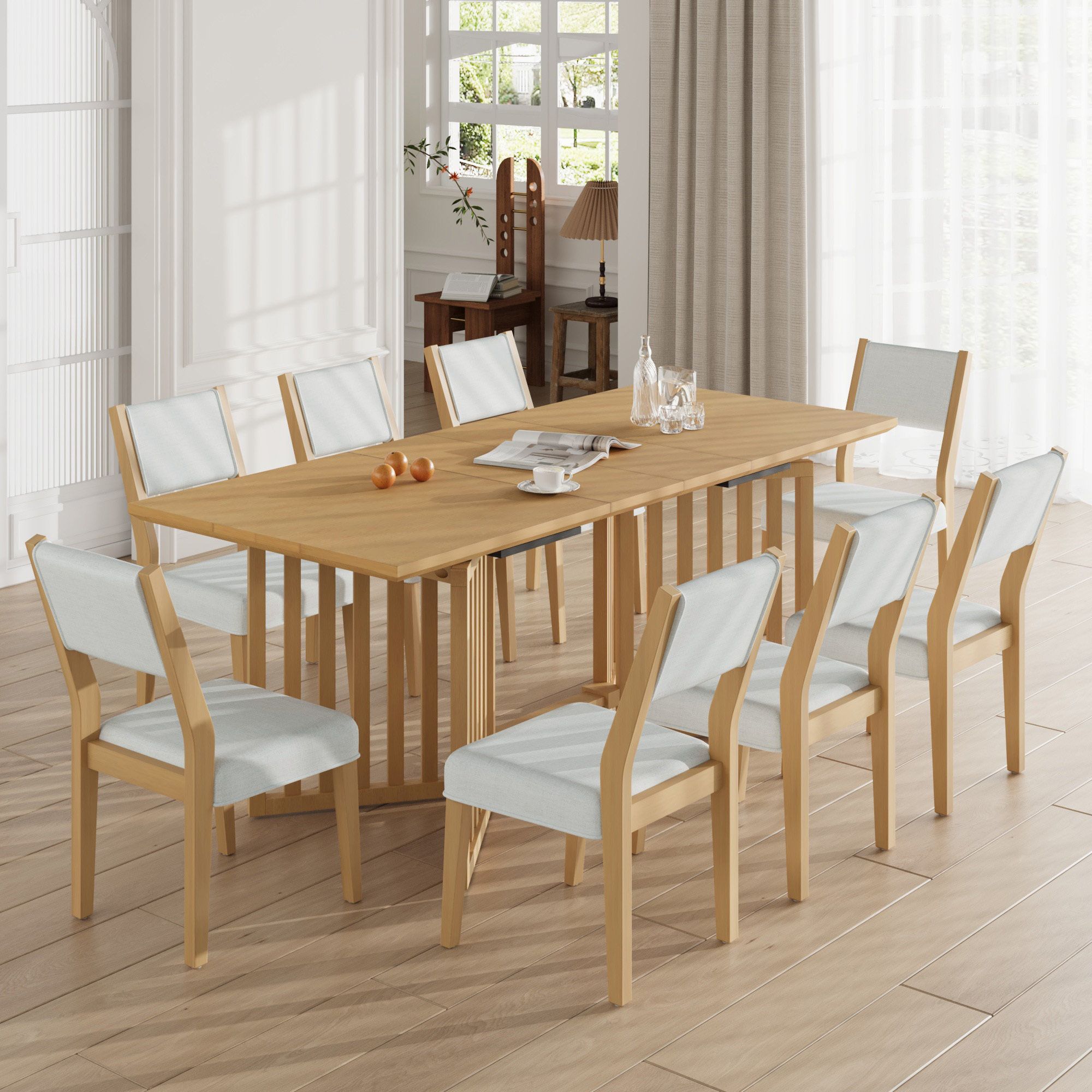One Allium Way® Topmax 9-piece Extendable Farmhouse Dining Table Set ...