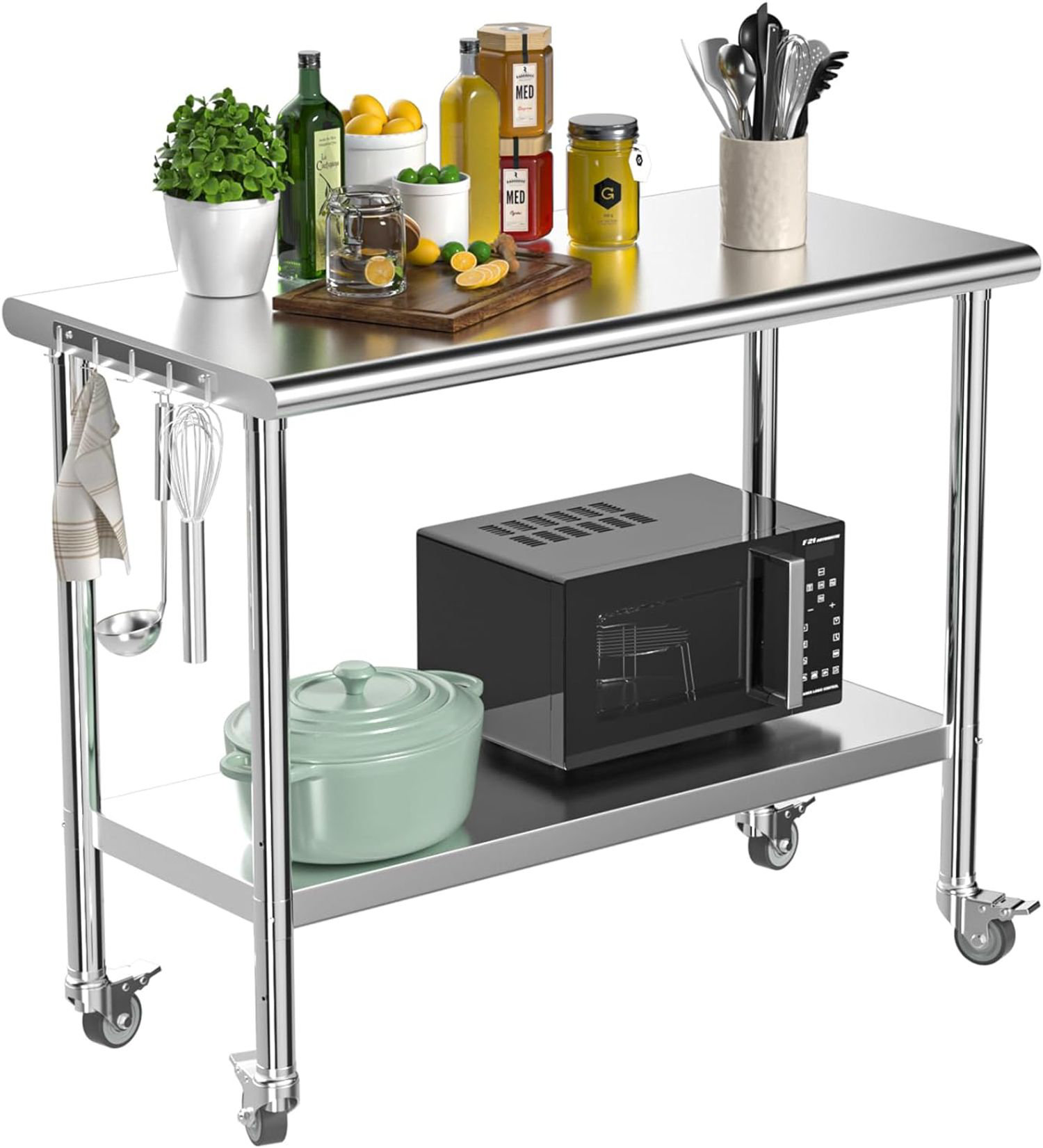 Ivy Bronx Stainless Steel Table 24x48 Inch Double Tier Prep Table with ...