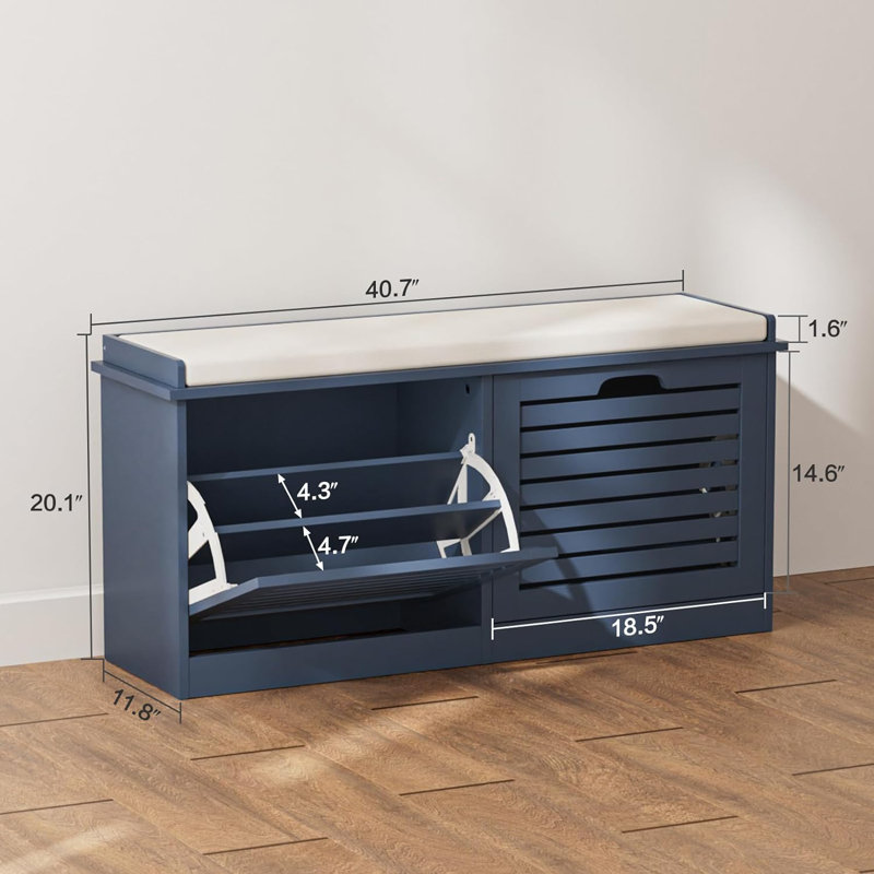 Hokku Designs Shoe Storage Bench With 2 Flip Drawer & Seat Cushion ...
