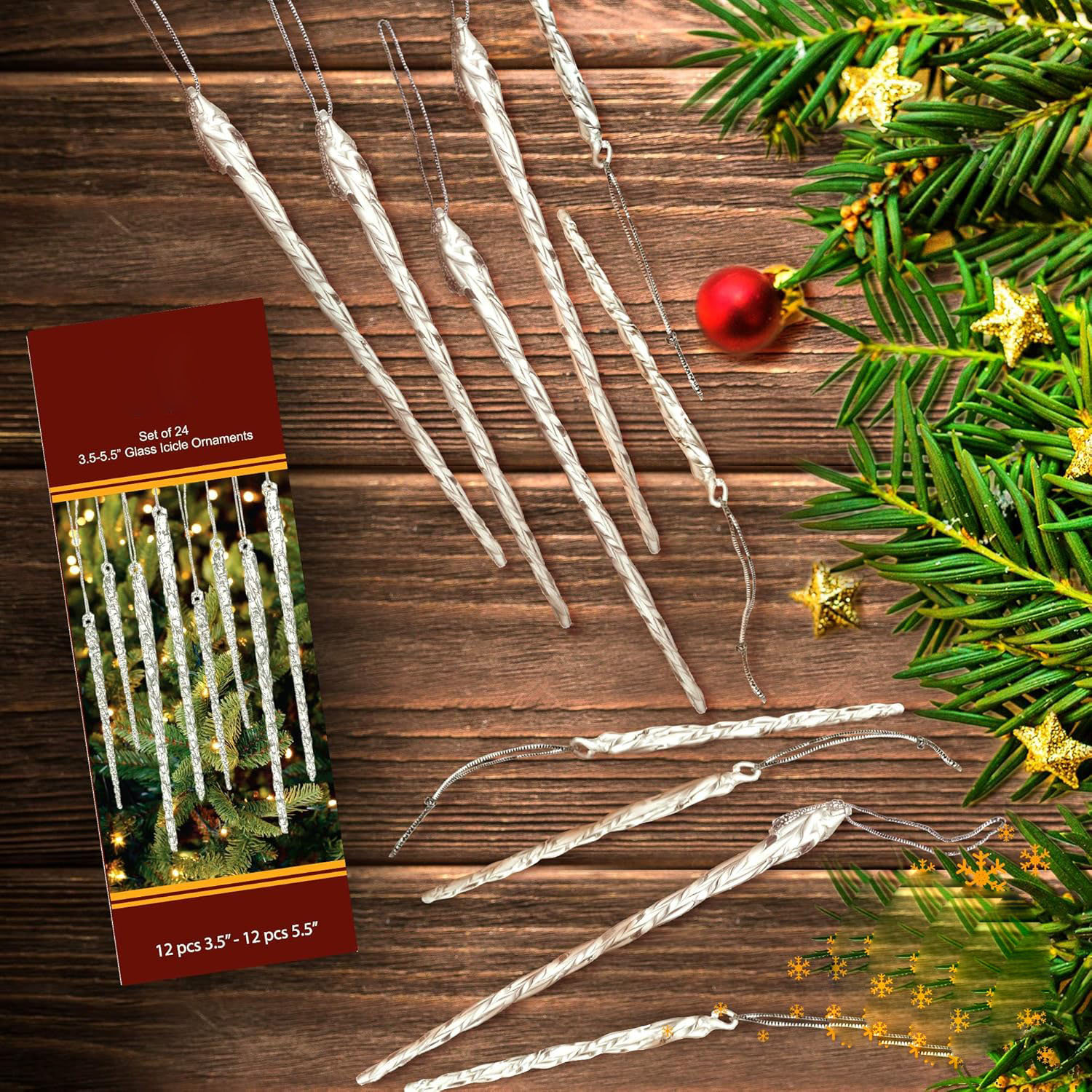 ZILNOX Clear Glass Icicle Christmas Ornaments For Christmas Trees - Set ...